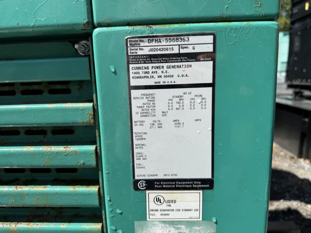 2002 Cummins DFHA 750kW Diesel Generator Set - Midwest Engines & Generators